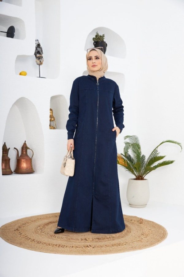 Denim Zip-Up Abaya (Navy) - True Modesty