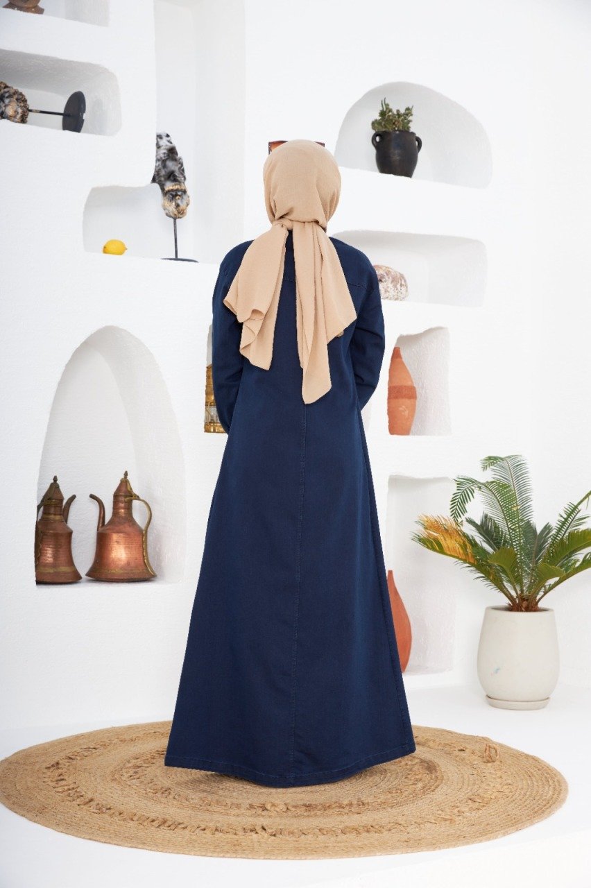 Denim Zip-Up Abaya (Navy) - True Modesty
